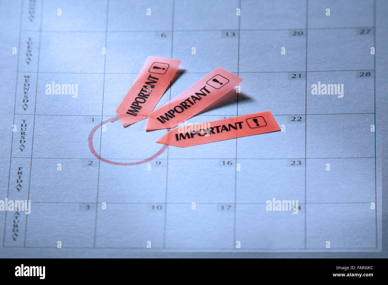 Three reminder of important sticky notes on the calendar date column ...