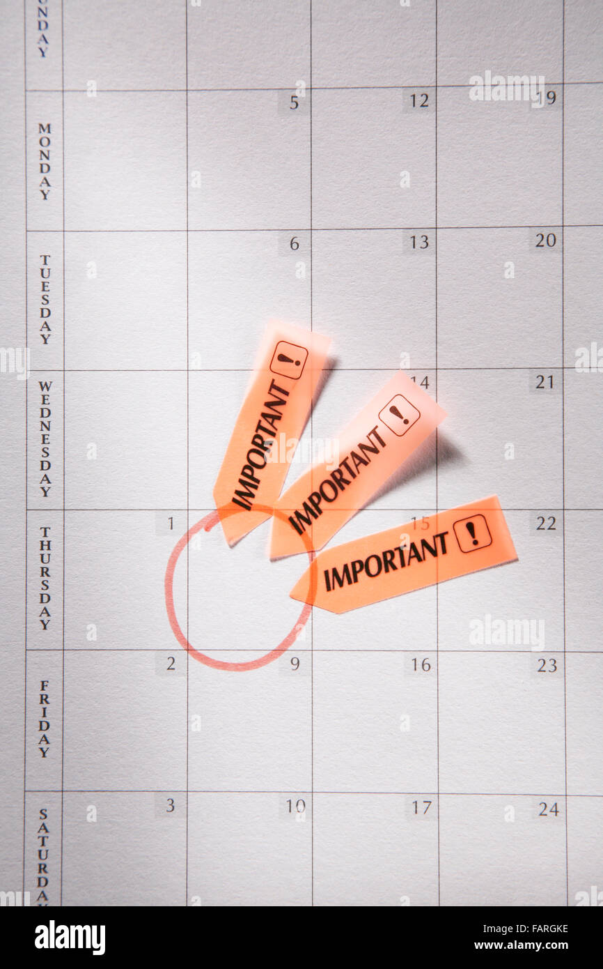 Three reminder of important sticky notes on the calendar date column ...