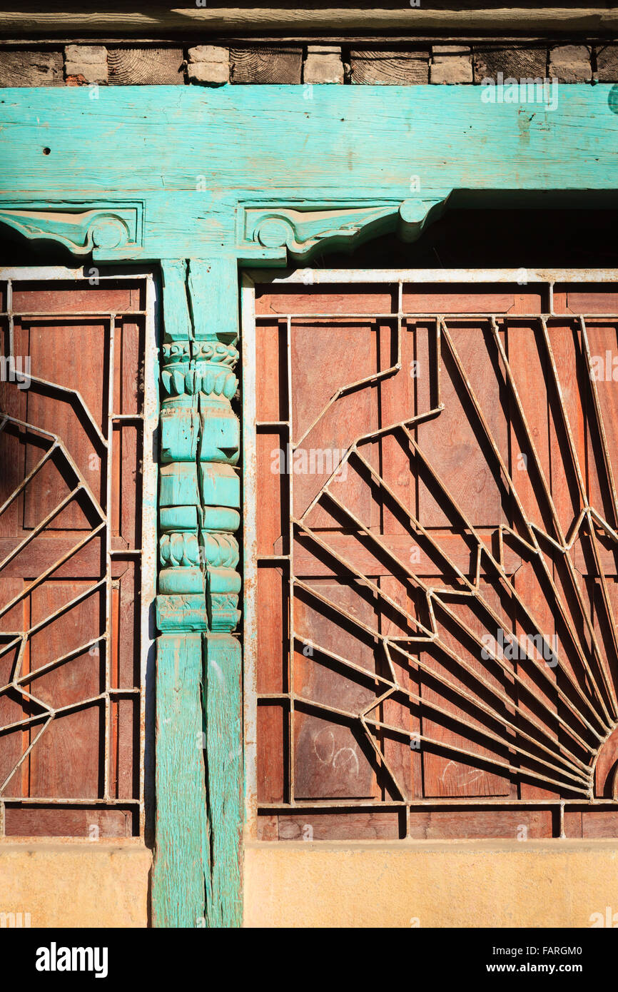 Colorful column in a traditional house. Kathmandu. Nepal Stock Photo ...