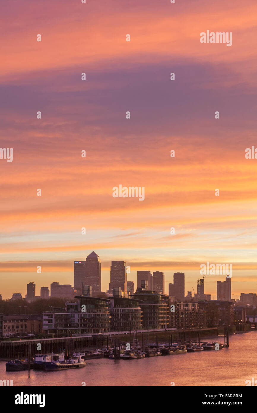 England, London, Dawn over Docklands and The River Thames Stock Photo ...