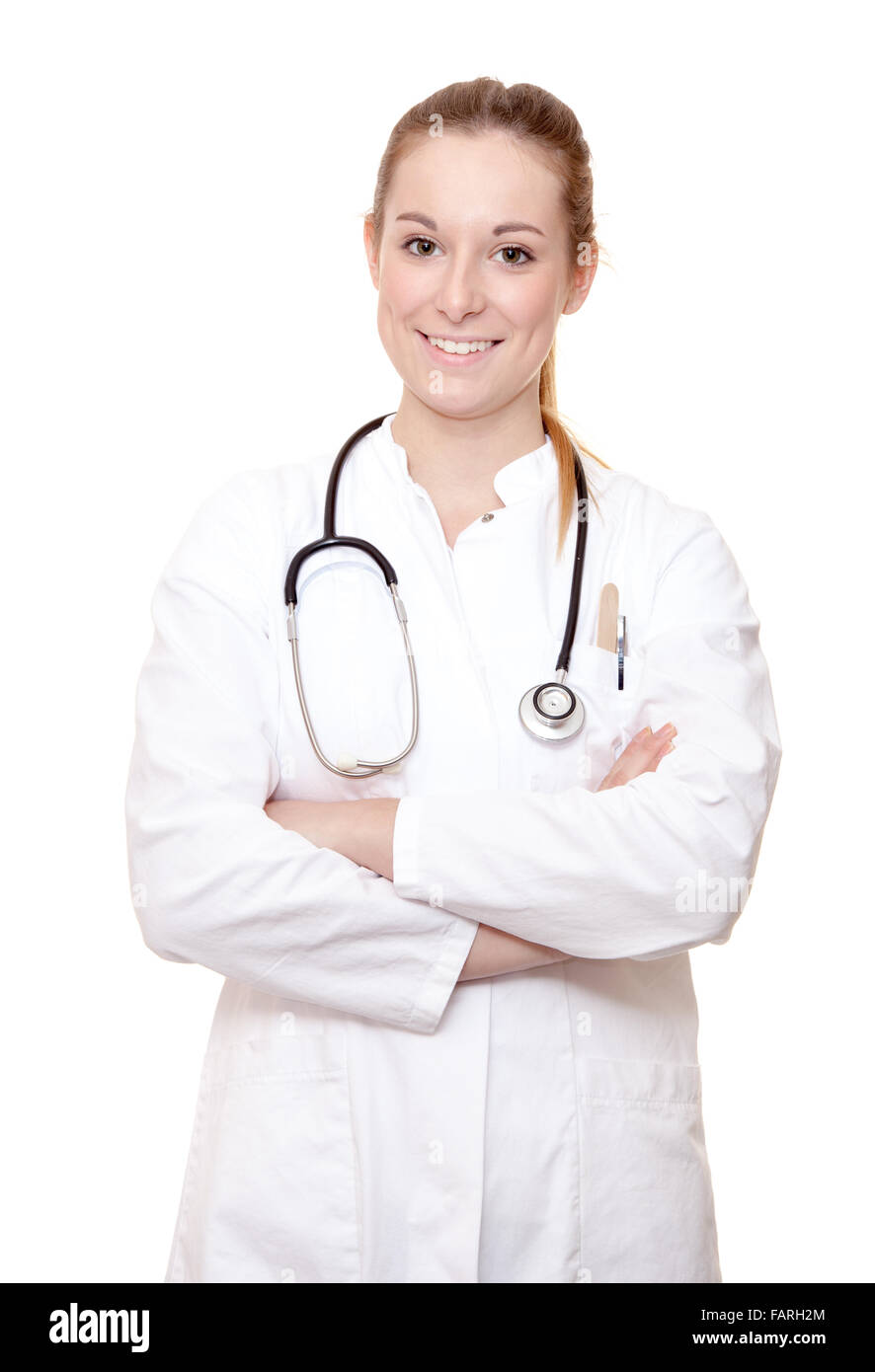 Attractive female physician. All on white background Stock Photo - Alamy