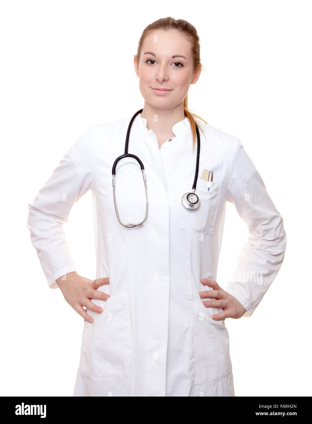 Attractive female physician. All on white background Stock Photo - Alamy