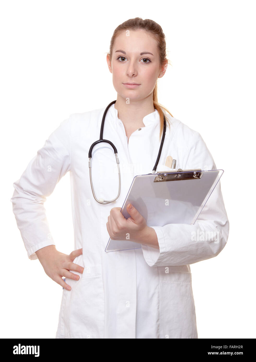 Attractive female physician. All on white background Stock Photo - Alamy