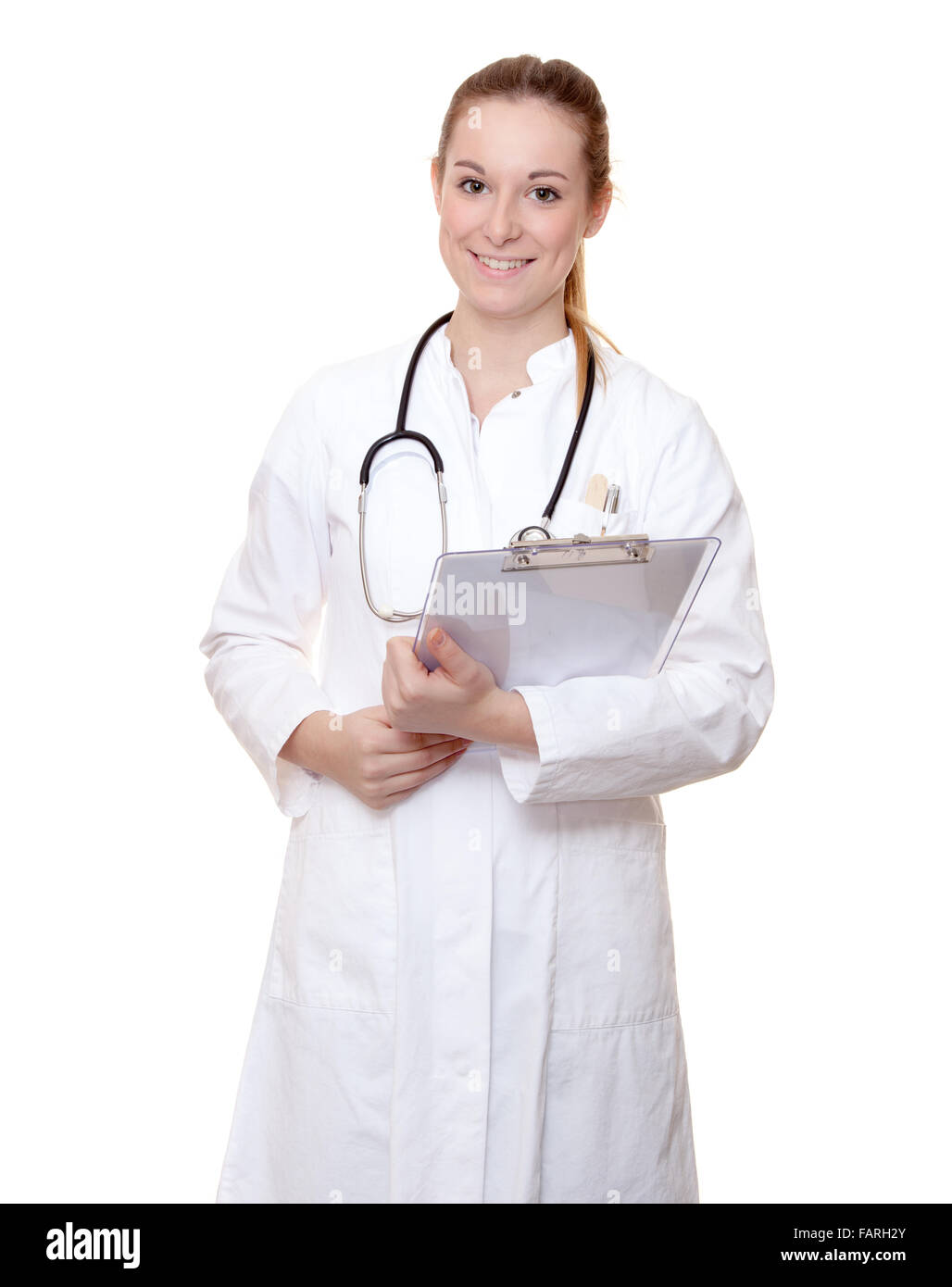 Attractive female physician. All on white background Stock Photo - Alamy