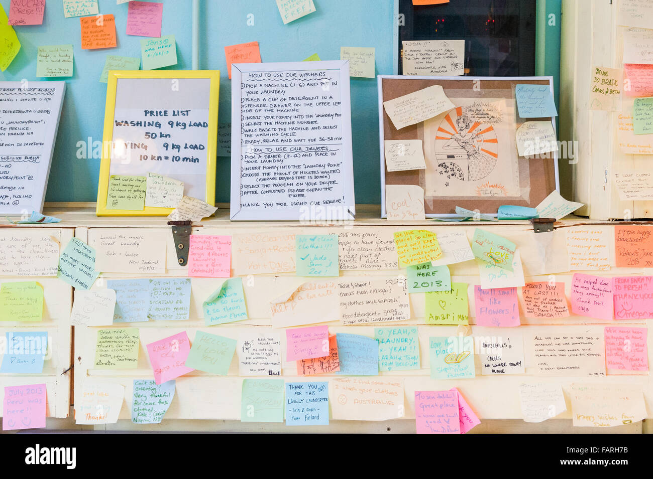Post it notes with feedback and comments from customers at a laundromat ...