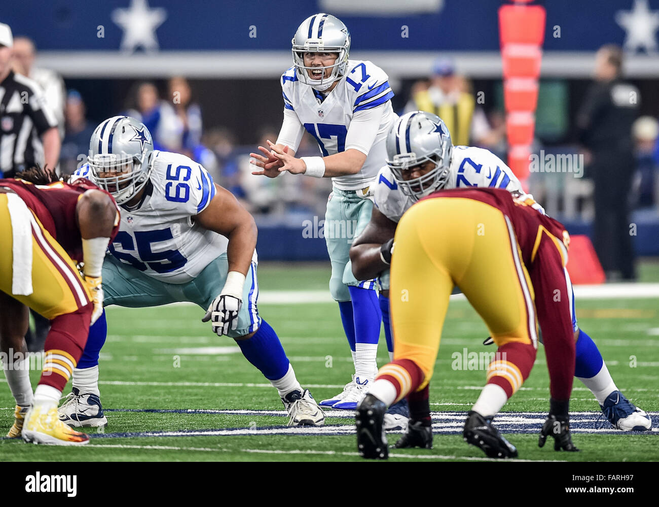 January 3rd, 2016:.Dallas Cowboys quarterback Kellen Moore (17) checks ...