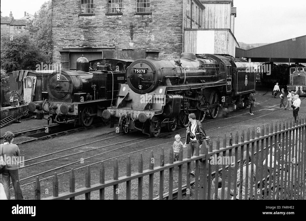 Haworth railway station, West Yorkshire circa 1982 black and white ...