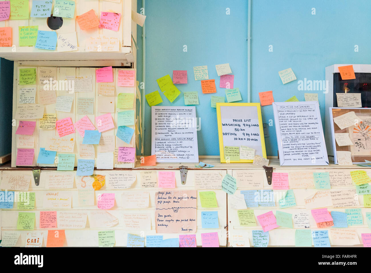 Post it notes with feedback and comments from customers at a laundromat ...