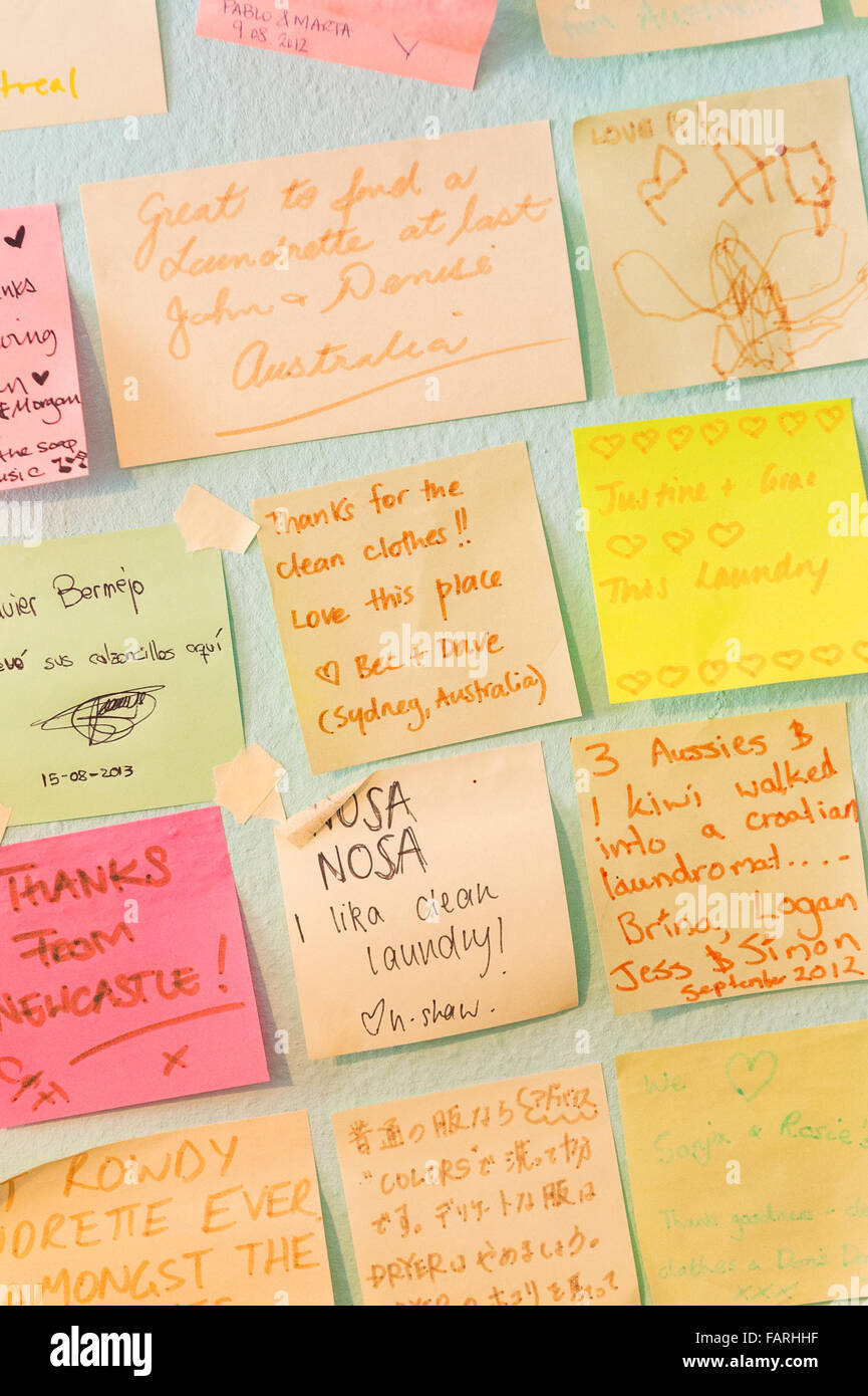 Post it notes with feedback and comments from customers at a laundromat ...