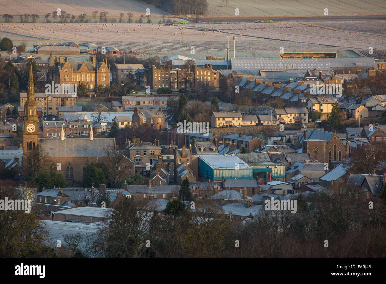 Overlooking the Town of Forfar in Angus, Scotland on a frosty winter ...