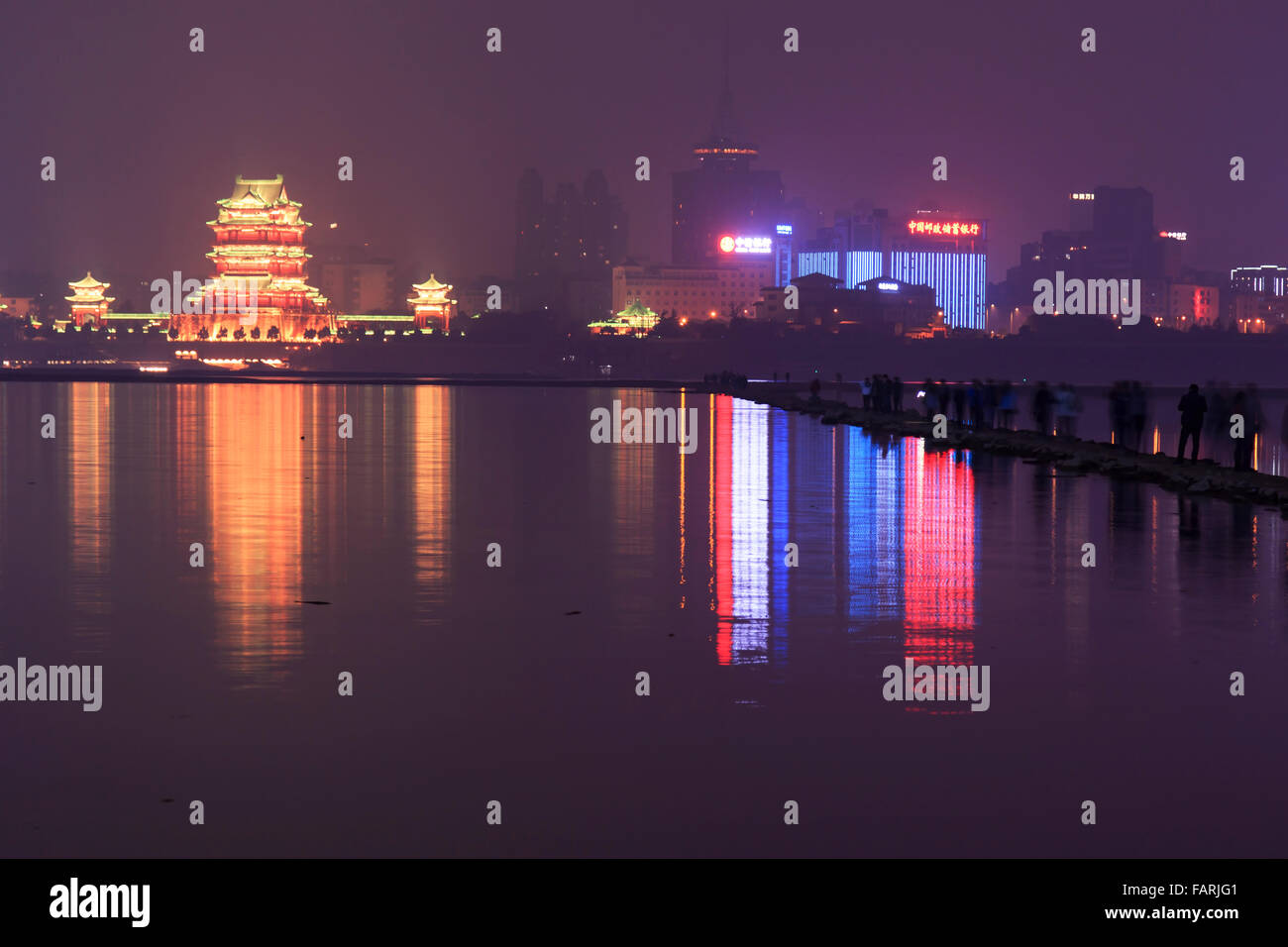 Nanchang, China - January 3, 2015: Nanchang skyline at night as seen ...