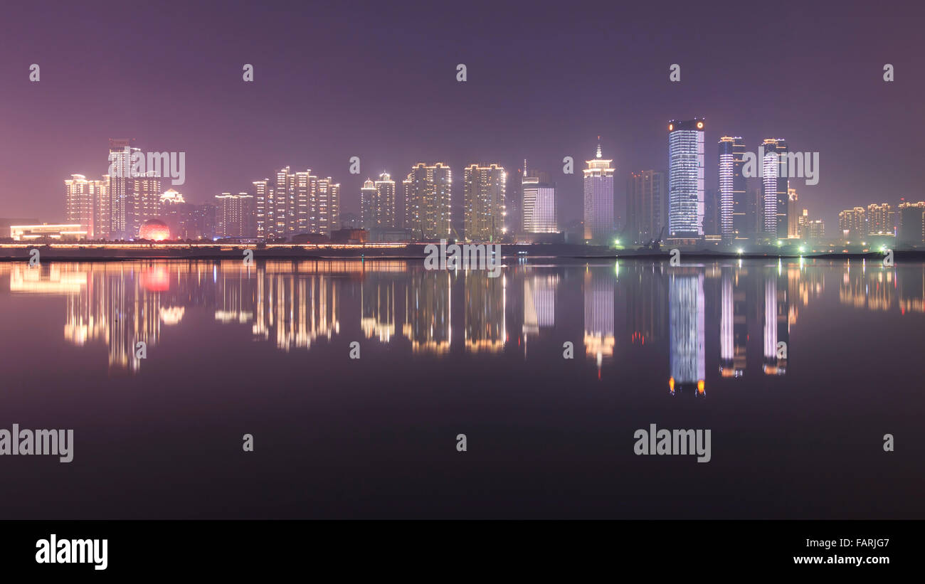 Nanchang, China - January 3, 2015: Nanchang skyline at night as seen ...