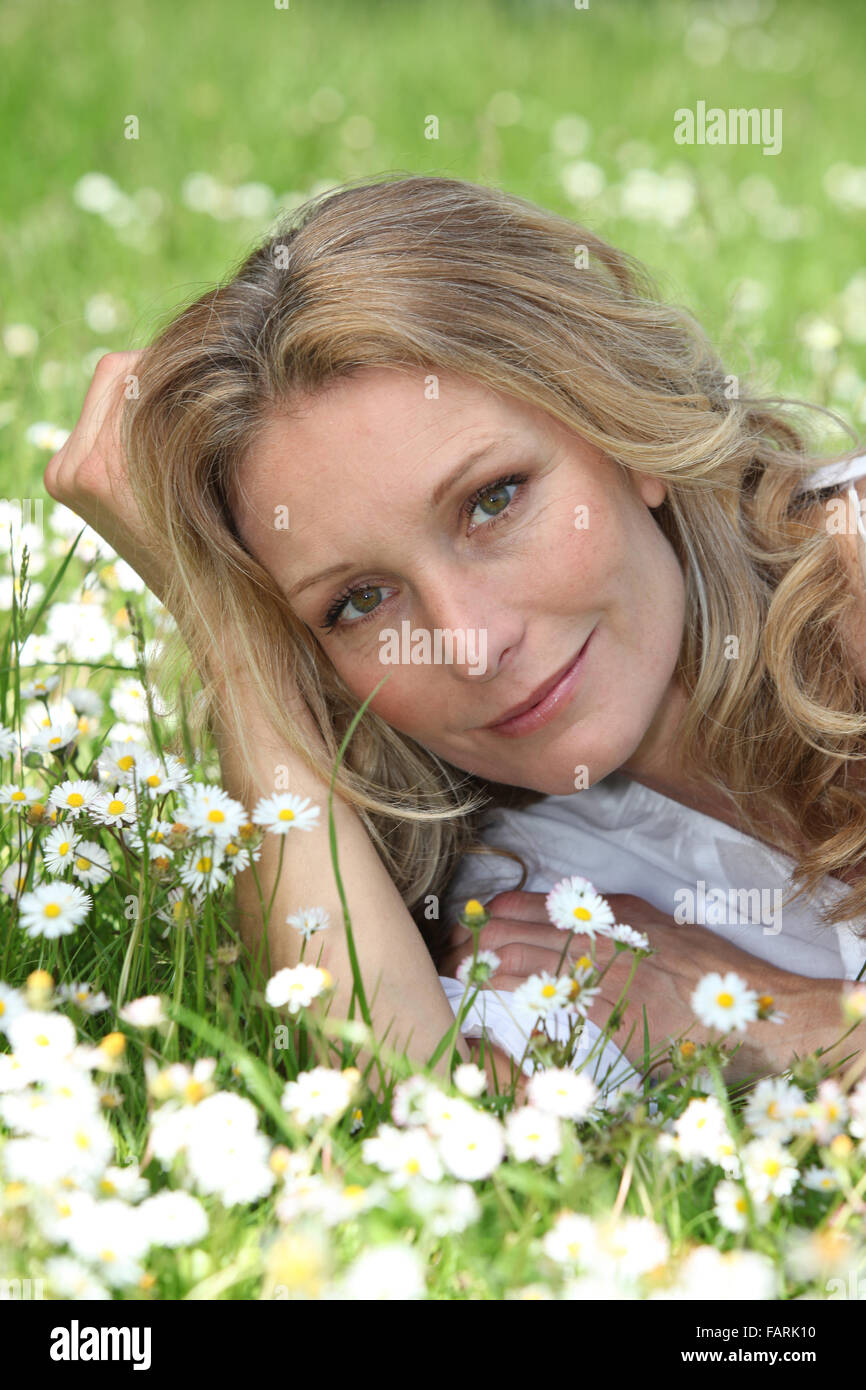 Laying of a flower field Stock Photo - Alamy