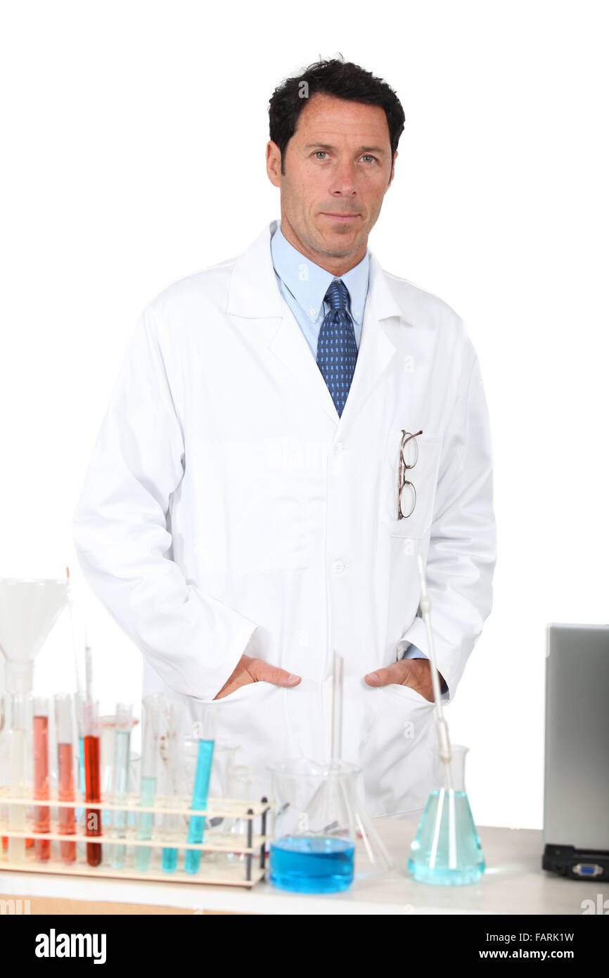 Man wearing lab coat Stock Photo - Alamy