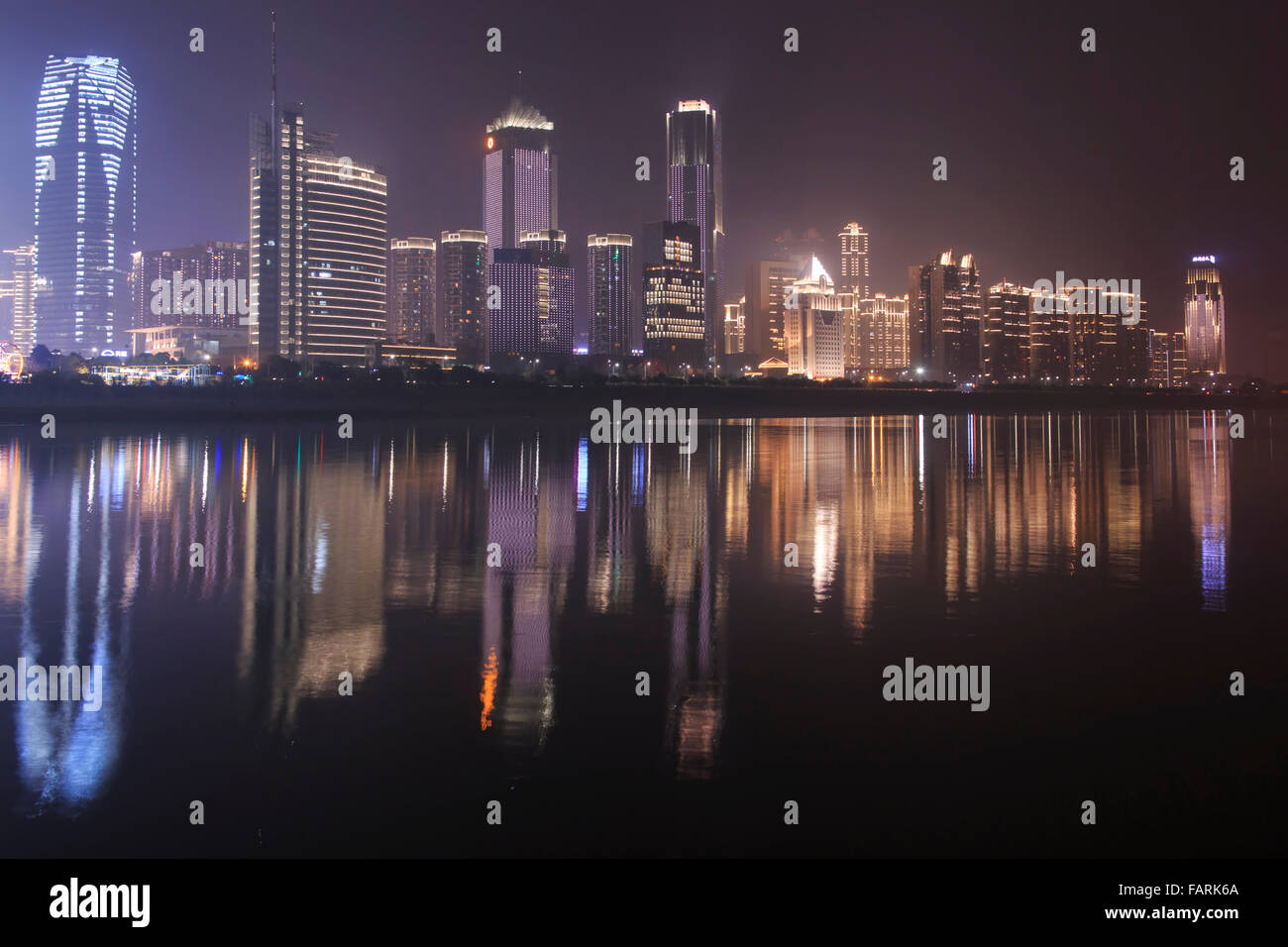 Nanchang, China - January 3, 2015: Nanchang skyline at night as seen ...