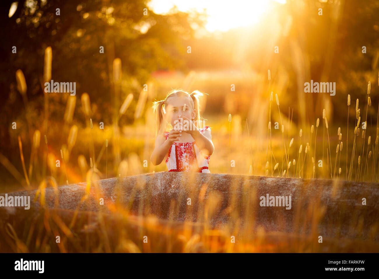 Child girl looking at sunset hi-res stock photography and images - Alamy