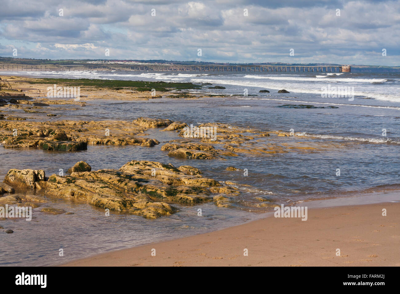 A scenic view of the Headland at Hartlepool,England with Steetley Pier ...
