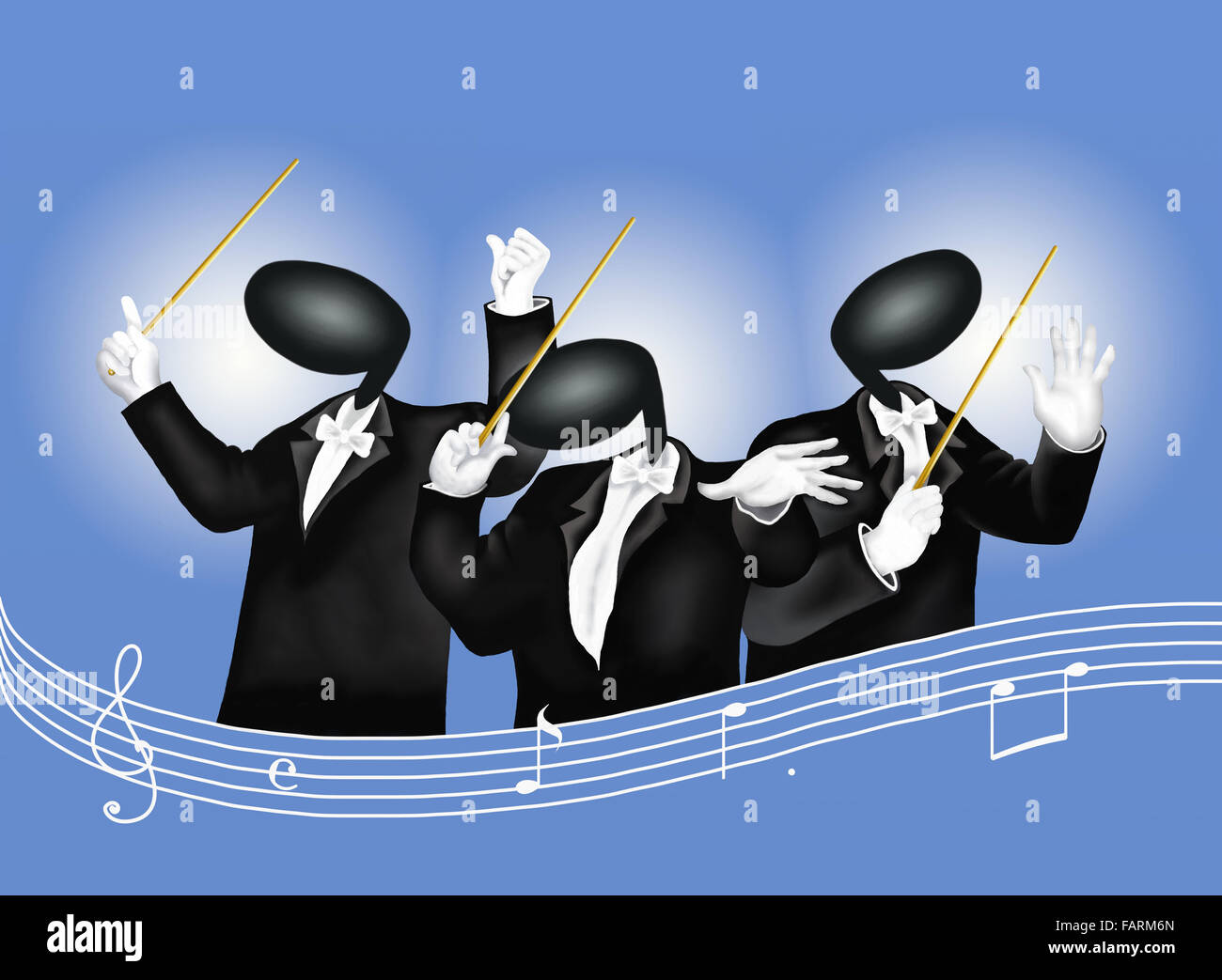 A music conductor in the act of conducting with Musical Notes and Sound ...