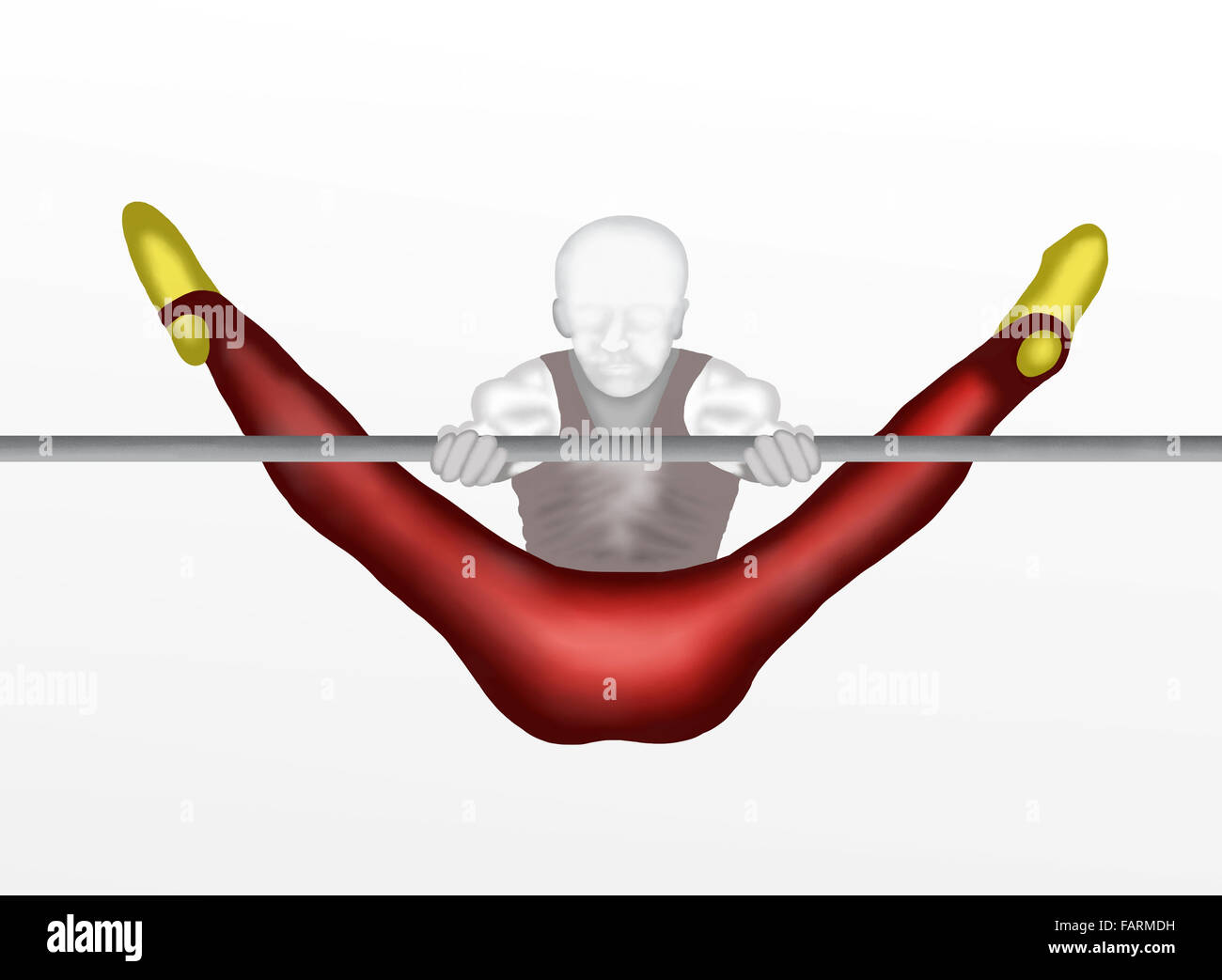 The Sportsman Carries out Difficult Exercise on High Bar, in Gymnastics ...