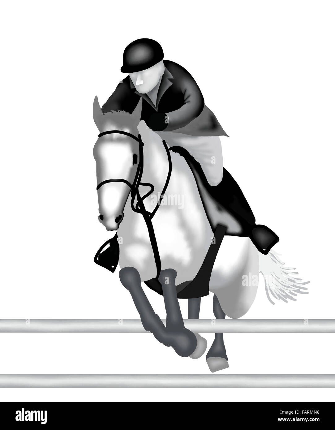 A Professional Equestrian Jumping with Horse Over Oxer During Show ...