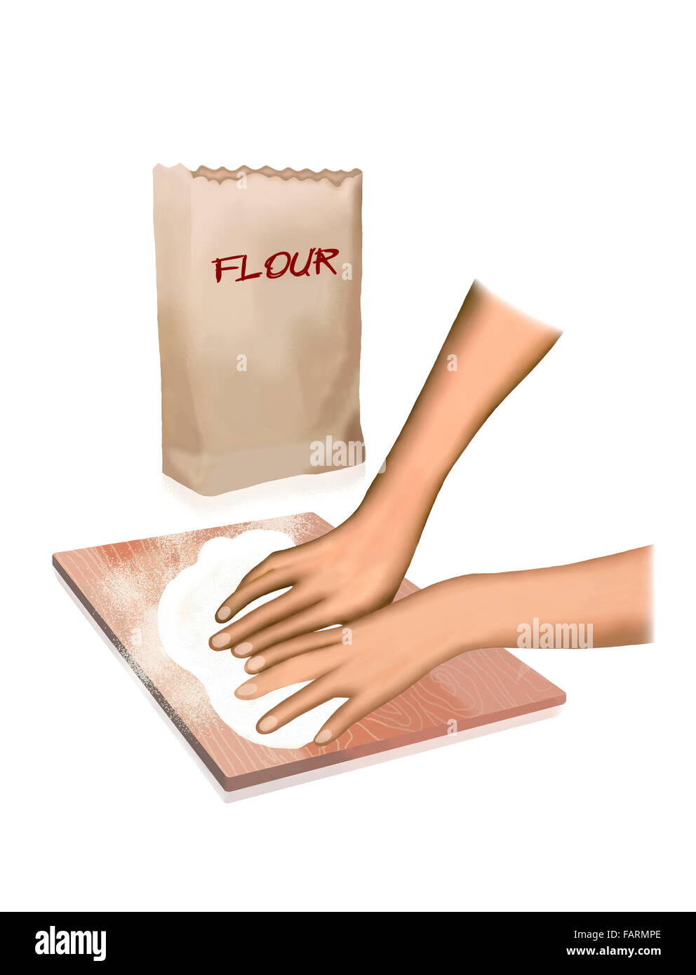 Closeup of A Baker Adds Flour and Kneading Dough to Make Fresh Bread on ...