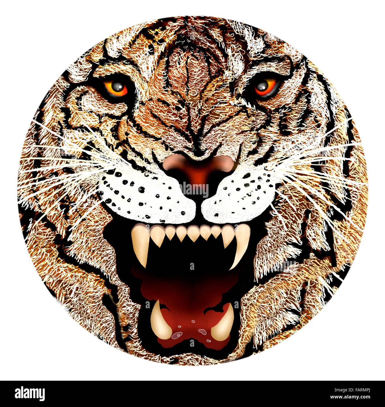 Hand Drawing of Close up Tiger Face Portrait, Face Incorporated into A ...