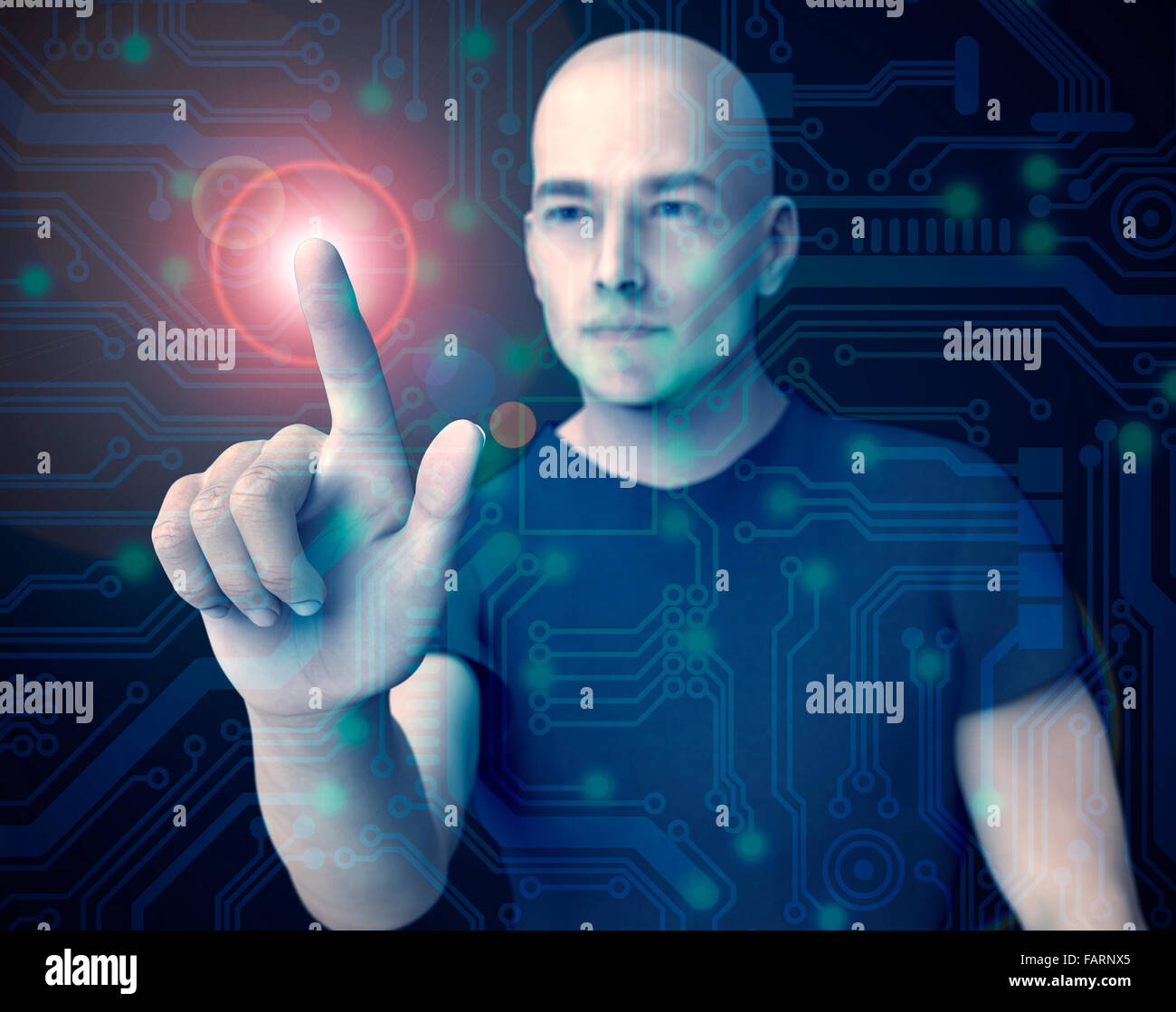 man pressing virtual computer screen Stock Photo - Alamy