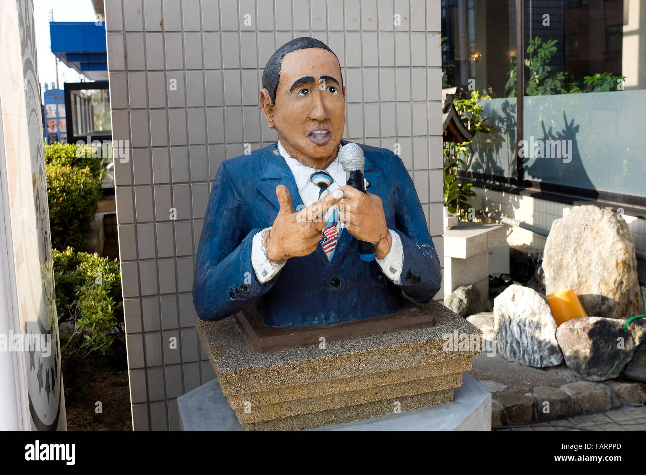 A bust of Barack Obama on display in the Japanese city of Obama, Fukui ...