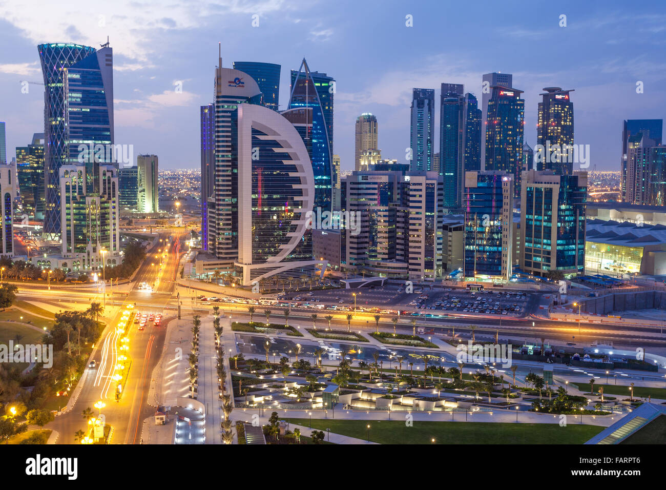 View over Doha downtown at night. Doha, Qatar, Middle East Stock Photo ...