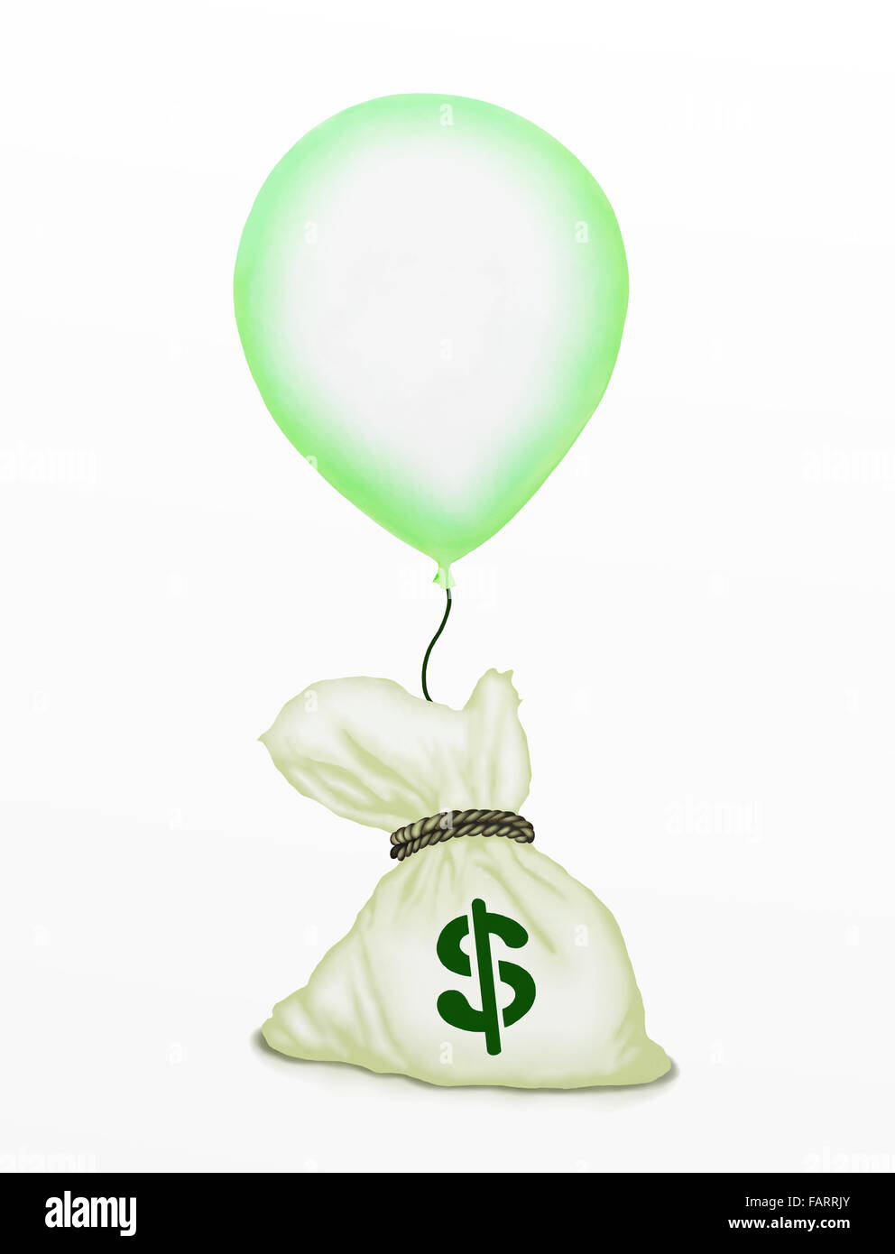Business Concept : Light Green Flying Balloons Lifting A Bag of Money ...