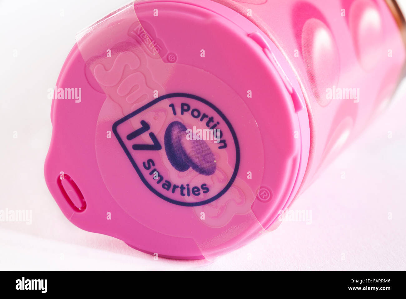 1 portion 17 Smarties - info on lid of tube of Nestle pink Smarties ...