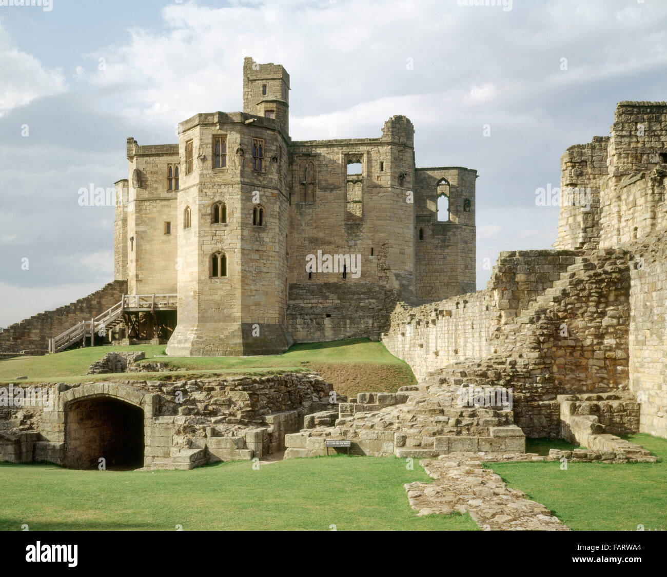 WARKWORTH CASTLE, Northumberland. The keep and the inner ward from the ...