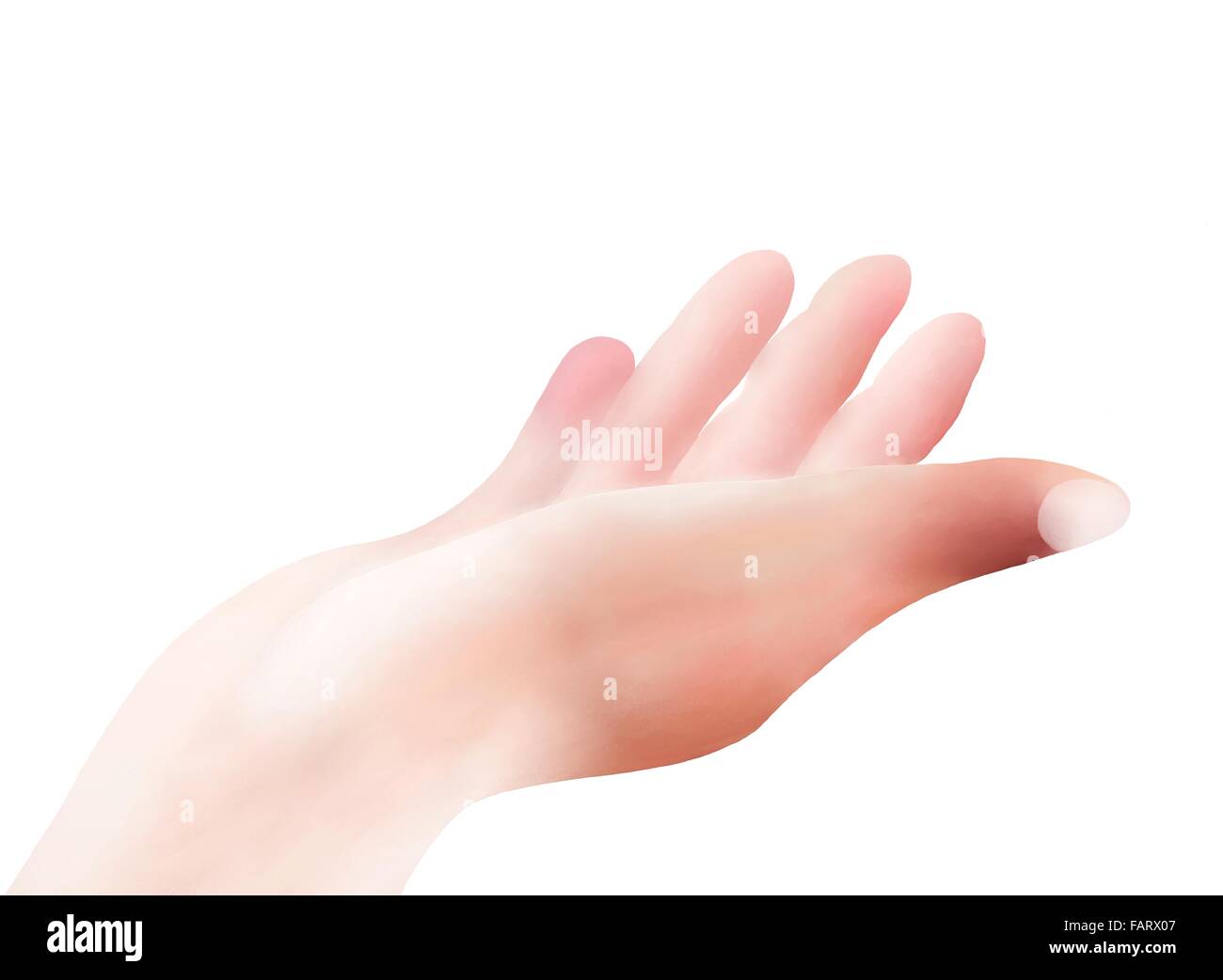 Hand Drawing, An Open Empty Hand Reaches Out Against An Isolated White ...