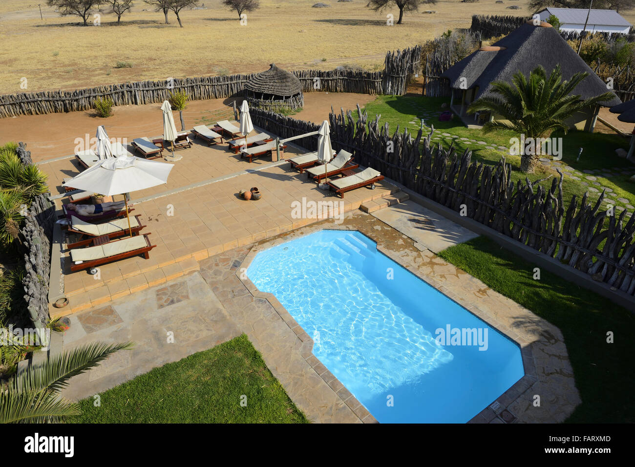 Aerial view of swimming pool at Franz Indongo Lodge near Otjiwarongo ...