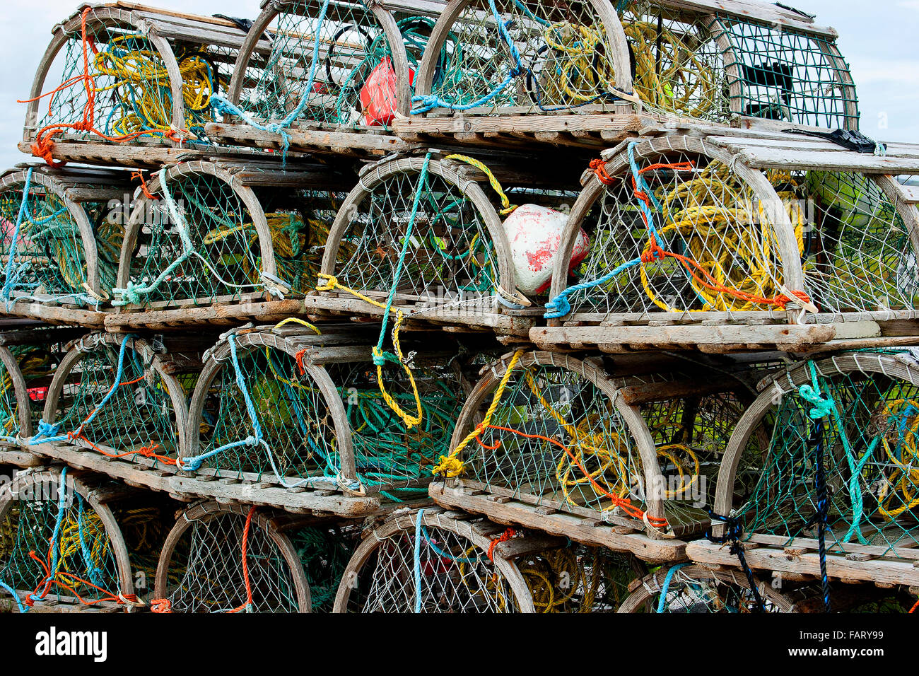 Stacked lobster traps Nova Scotia Canada Stock Photo - Alamy