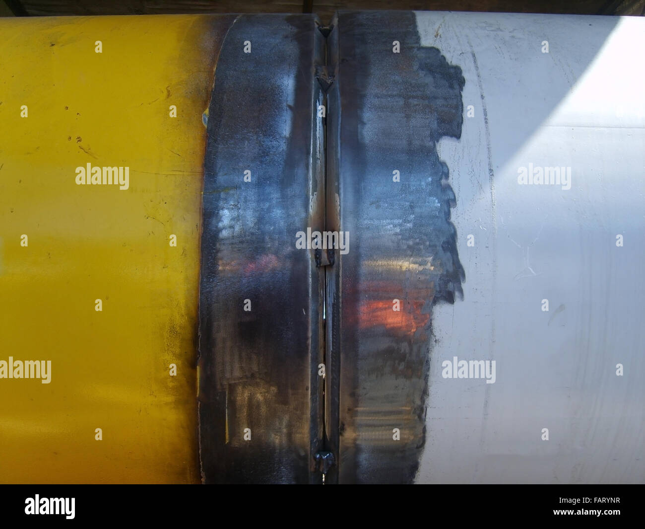 Welding seam on the pipeline. Technology of welding connections Stock ...