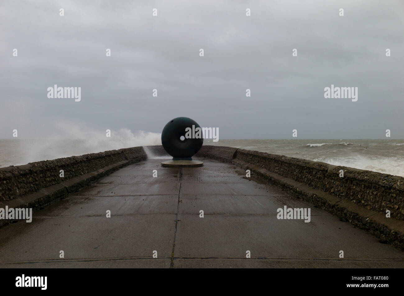 Donut sculpture, "Afloat" by Hamish Black 1998, Brighton,stormy weather ...