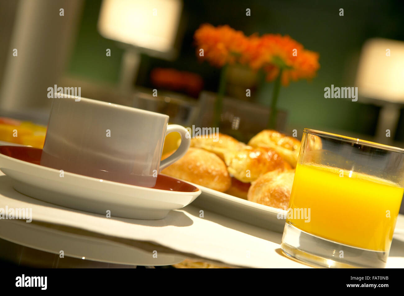 Breakfast for one person in a Hotel interior Stock Photo - Alamy