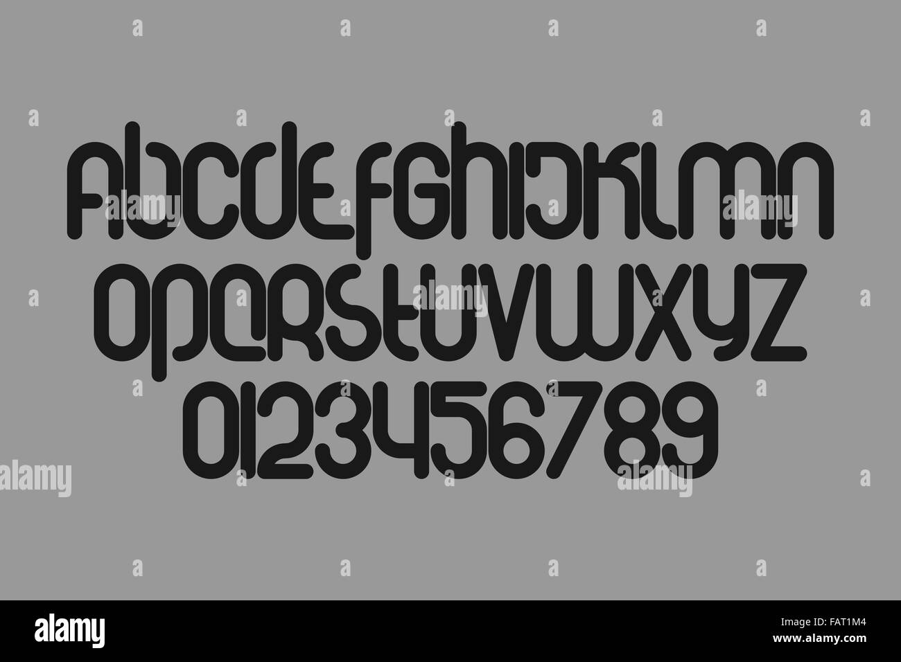set of stylized, alphabet letters and numbers isolated on grey ...