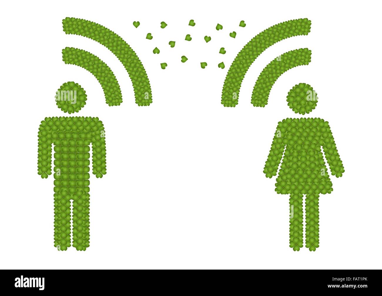 Love Concept, Fresh Green Four Leaf Clover Forming Male and Female Icon ...