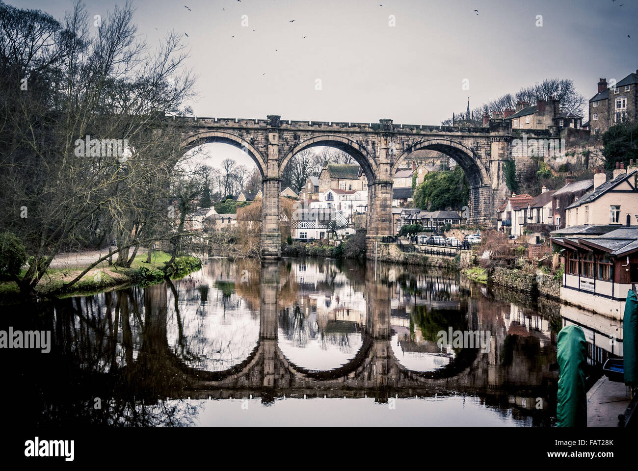 Stone viaduct over the River Nidd in Knaresborough, North Yorkshire ...