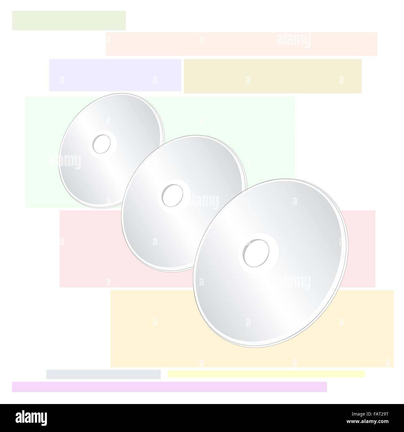 Three Shiny Silver Blank CD or DVD Compact Disc on Colorful Background ...