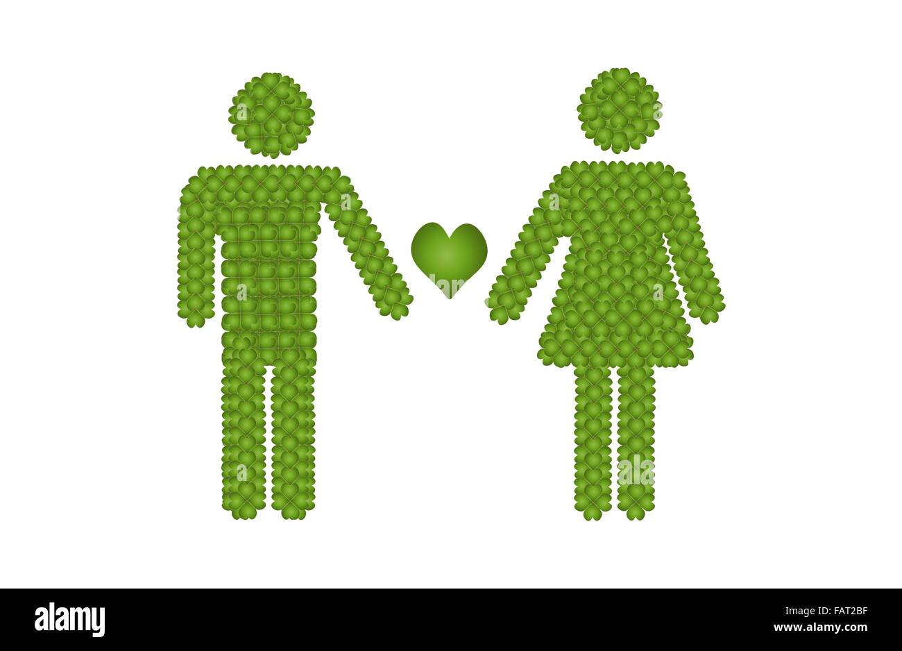 Love Concept, Fresh Green Four Leaf Clover Forming Male and Female Icon ...