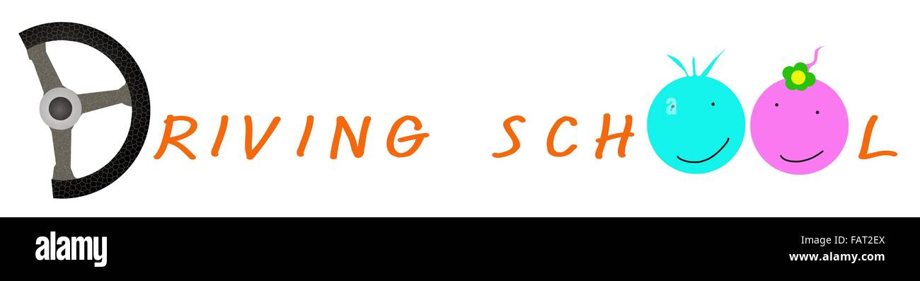 A Orange Car Sticker with The Steering Wheel and Text "DRIVING SCHOOL ...