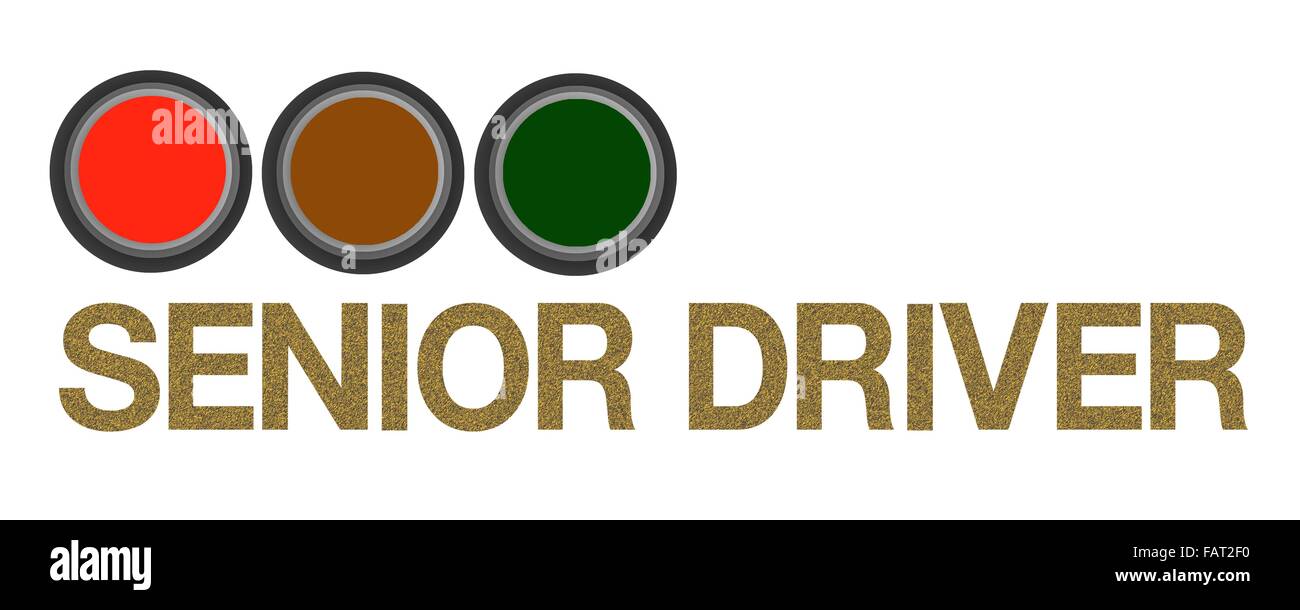 A Golden Car Sticker with Stop Light Symbol and Text "SENIOR DRIVER ...