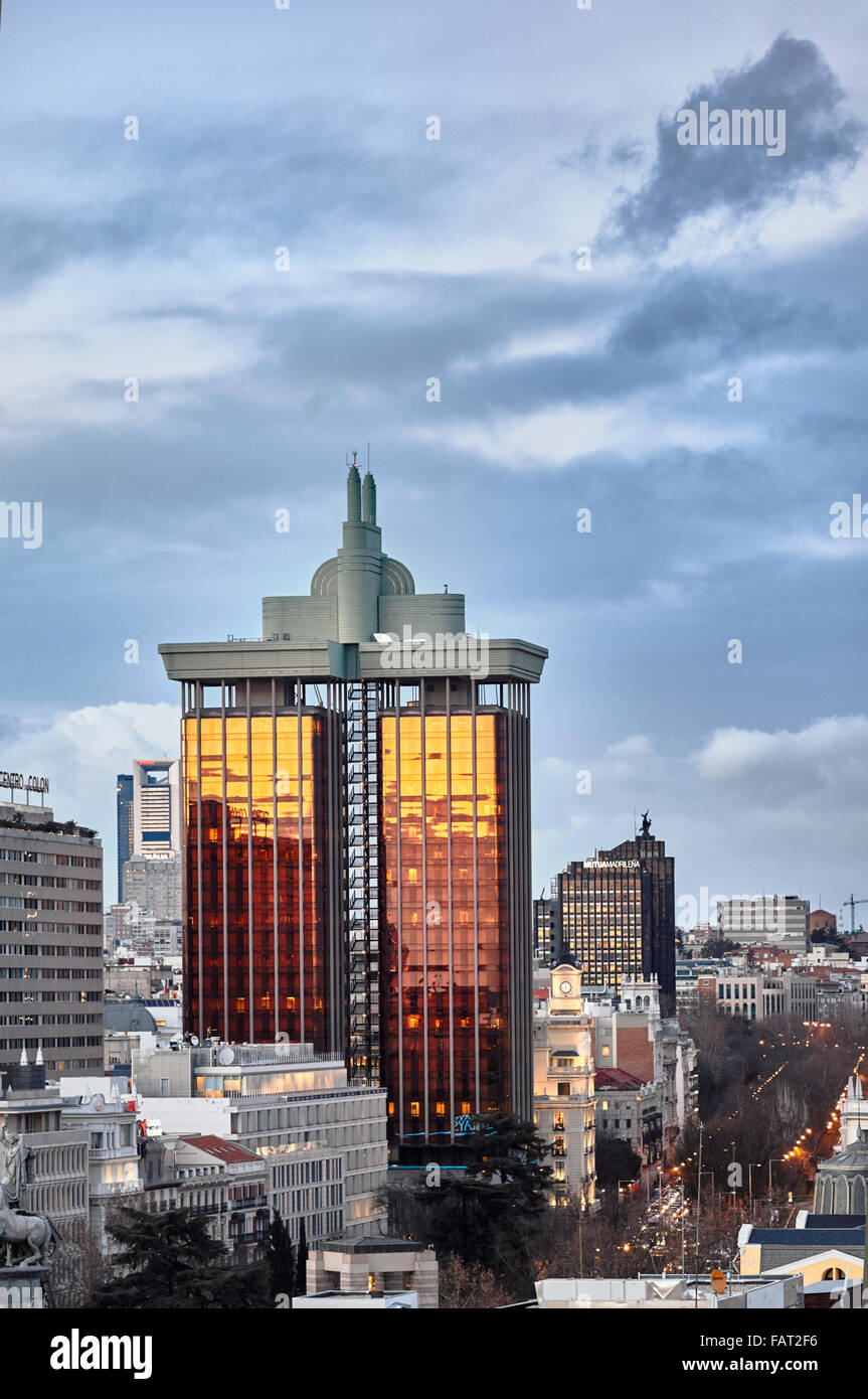 Torres de Colon building and Salamanca district view. Madrid, Spain ...