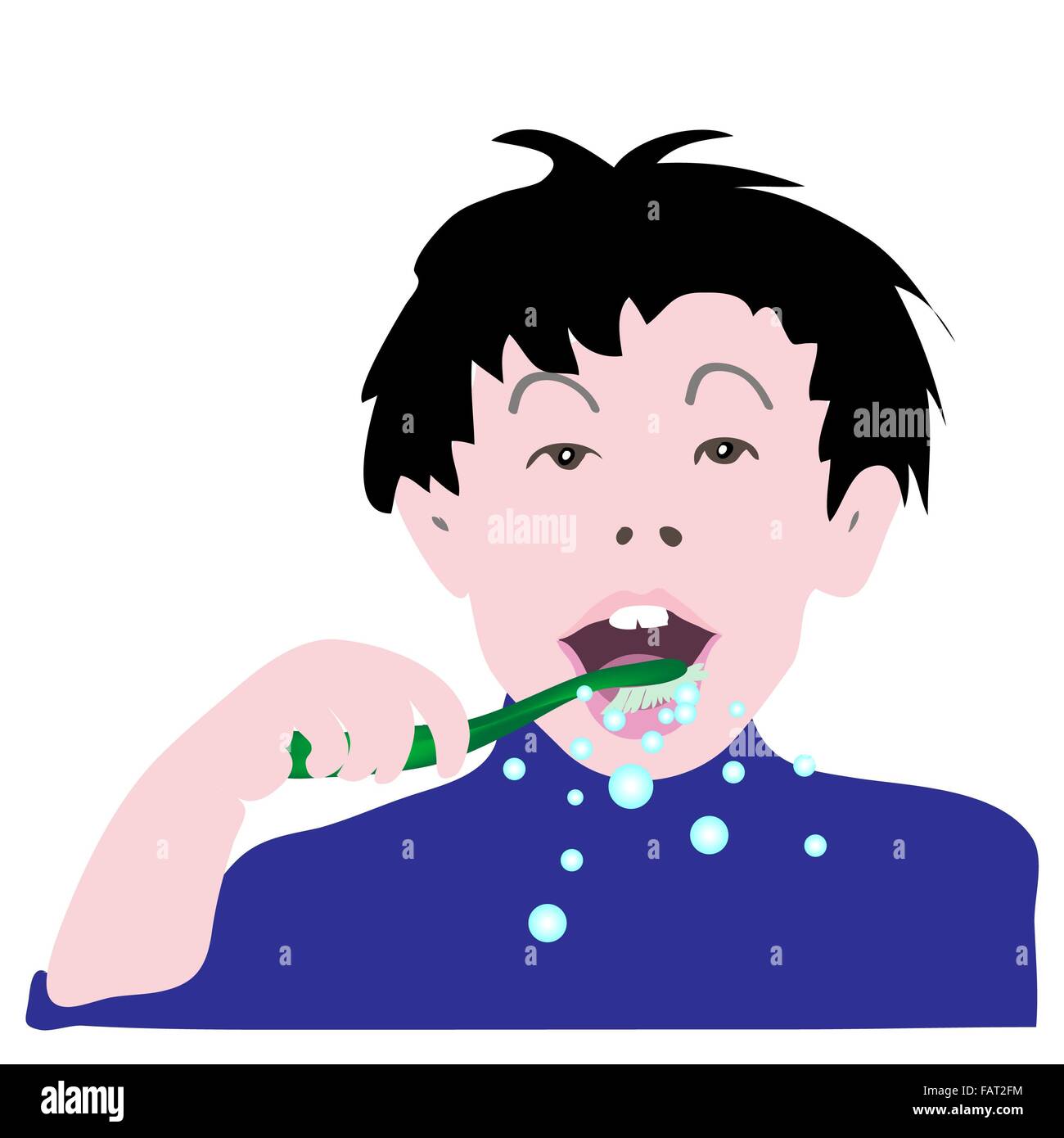 Cartoon of A Young Boy Cleaning His Teeth with Toothbrush in The ...