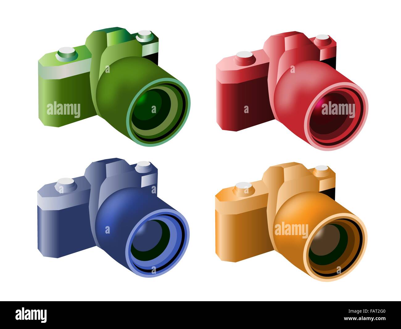 Green, Blue, Orange and Red Color of Camera with A Wide Angle Lens ...