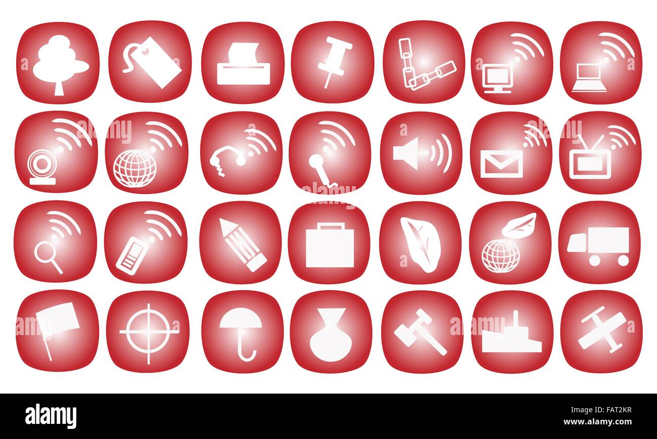 Website, Communication and Business Icons Set in A Red Color Stock ...