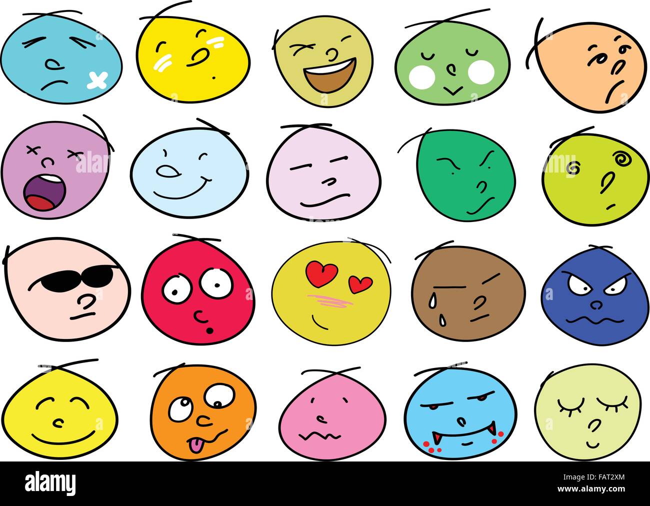 An Illustration Multi Colors of Different Facial Emotions Icon Set ...